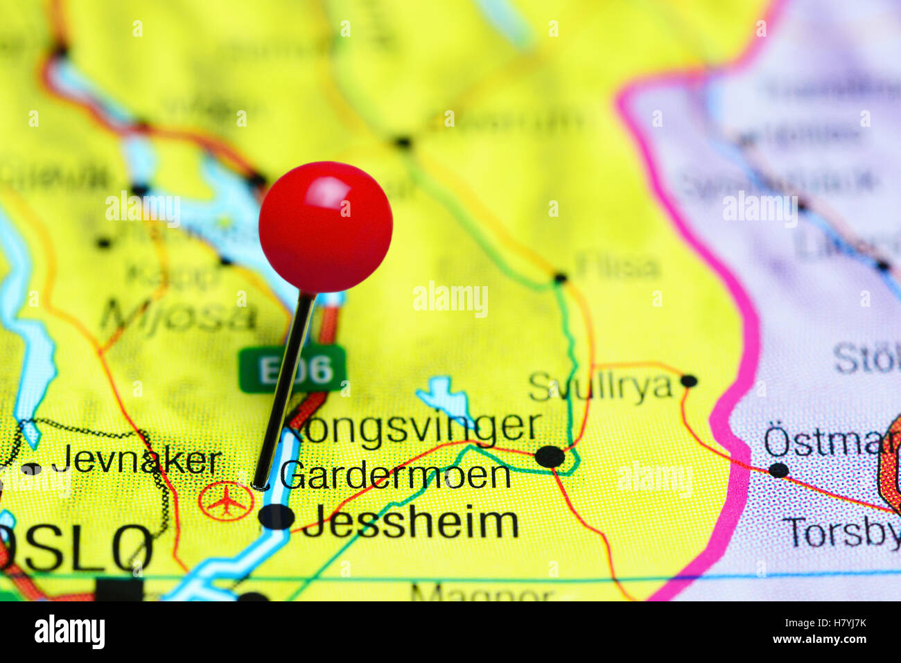 Gardermoen imperniata su una mappa della Norvegia Foto stock - Alamy