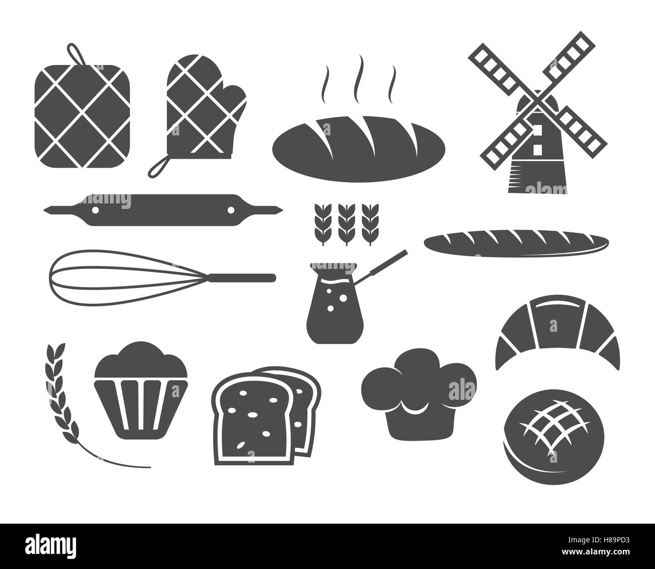 Set di panificio silhouette icone ed elementi di design, simboli. Pane ...