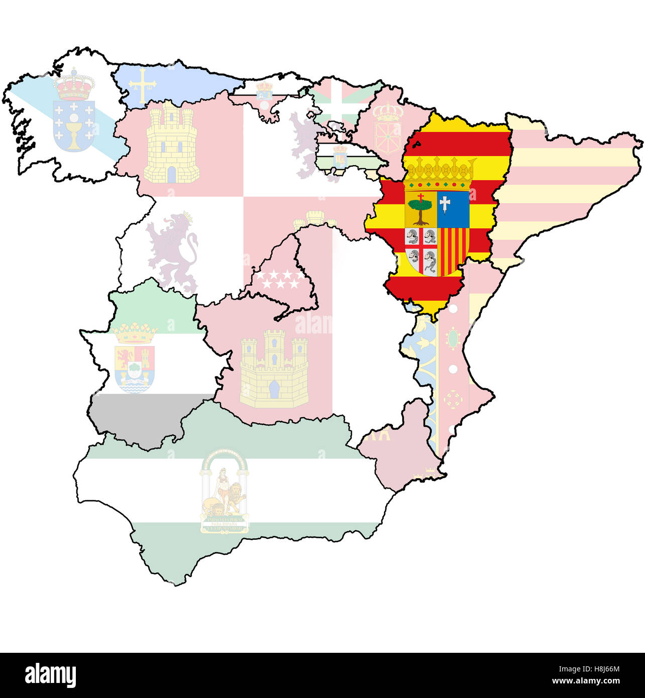 Regione di Aragona sulla mappa di amministrazione delle regioni della ...