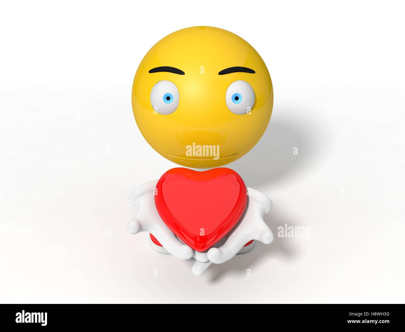 Semplice faccina gialla sfera carattere. dando cuore rosso. 3d illust ...