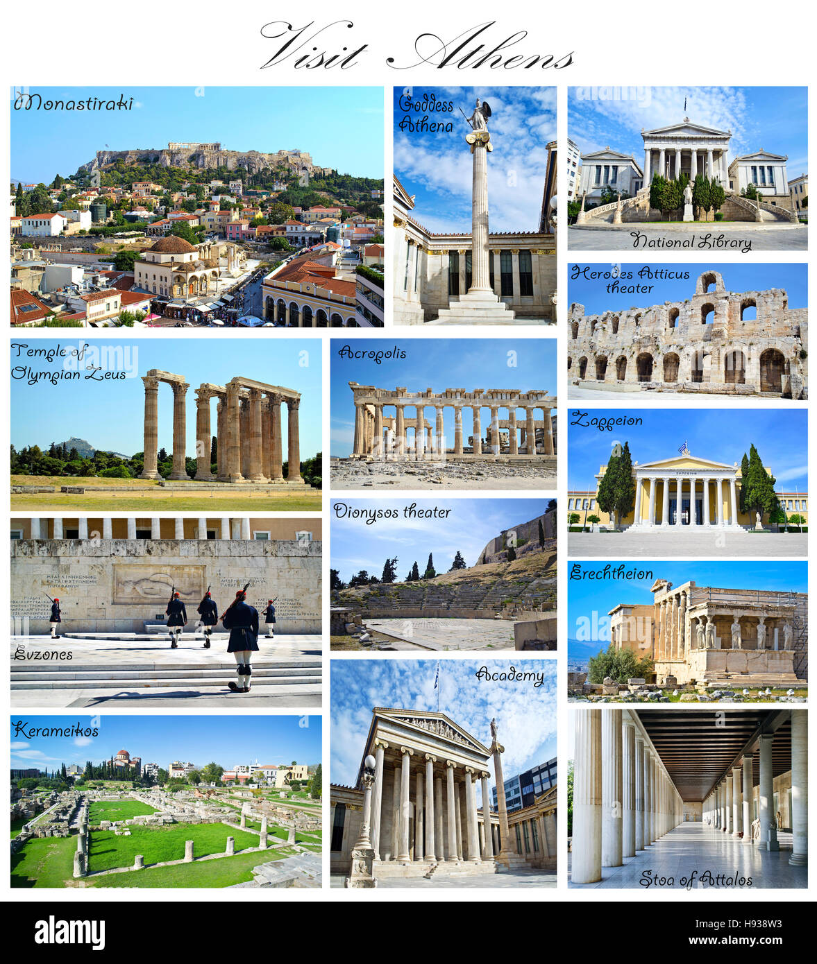 Atene Grecia collage - Greco antico i punti di riferimento Foto stock ...