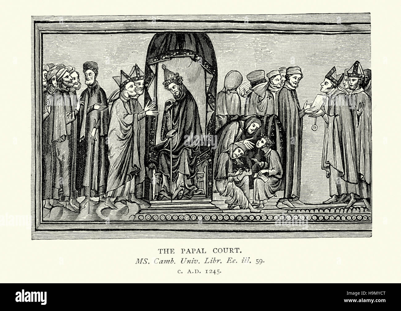 Medievale del XIII secolo corte papale. Con il Papa e i Vescovi la ...