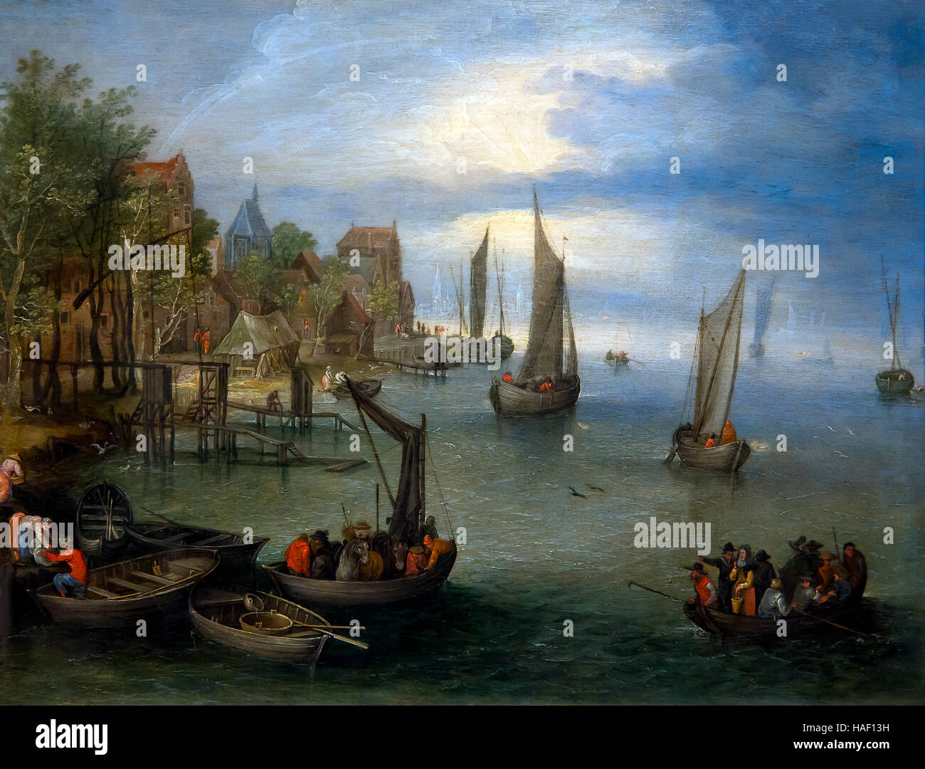 Flemish traghetto sul fiume Schelda in tutta da Anversa, da Jan ...