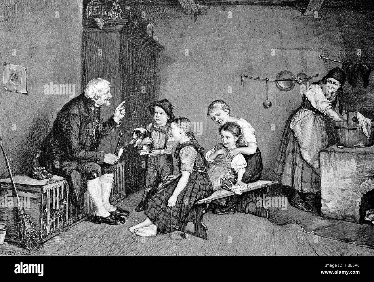 Nonno racconta i nipoti una storia emozionante, illustrazione ...