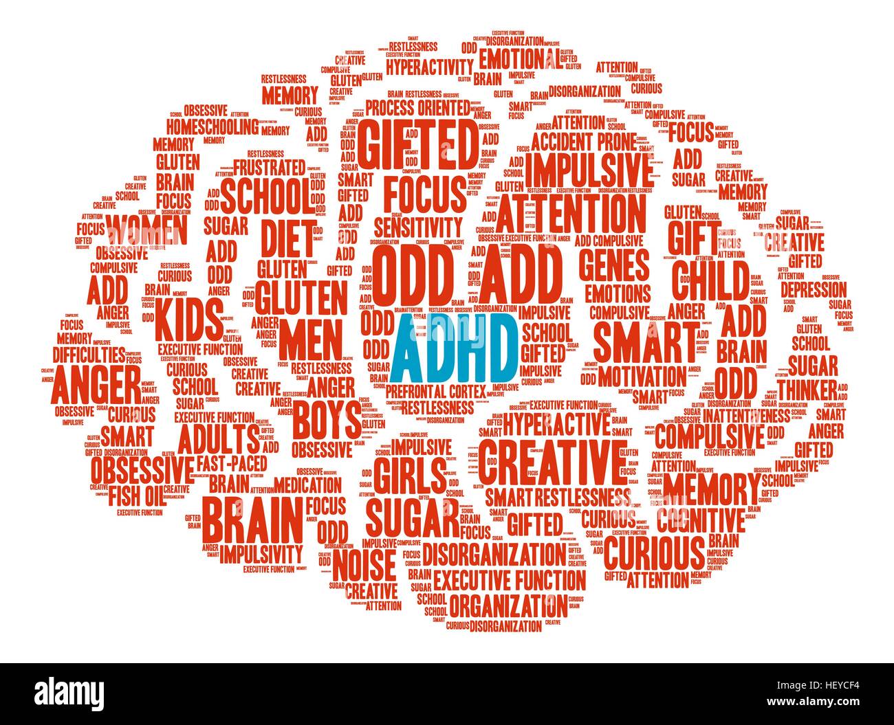 ADHD Brain word cloud su uno sfondo bianco Immagine e Vettoriale - Alamy