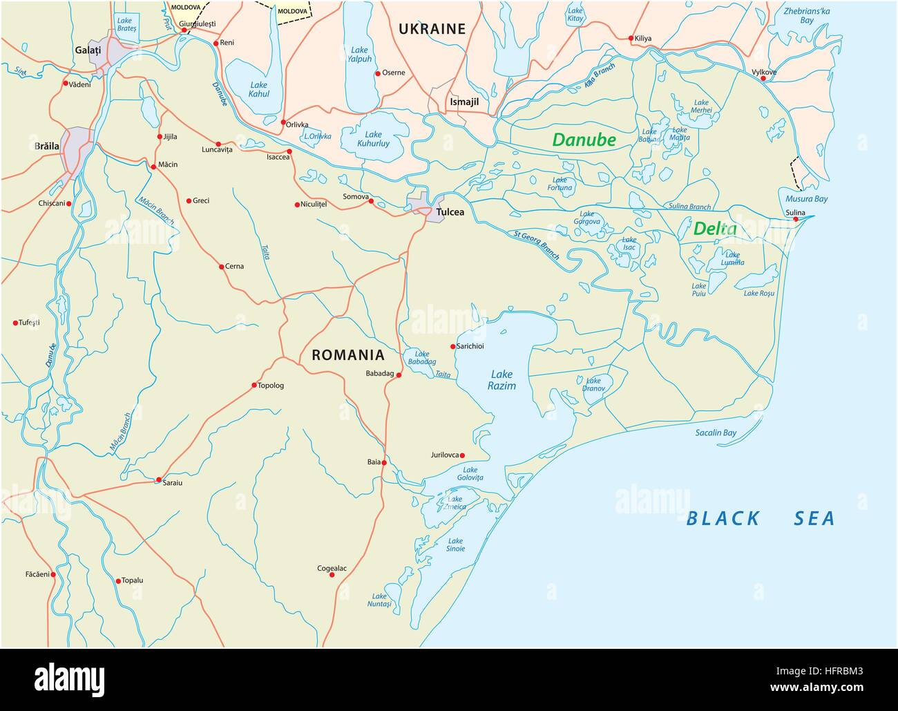 Mappa del delta del Danubio in Romania e Ucraina Immagine e Vettoriale ...