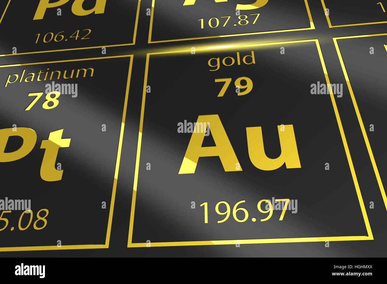 Tavola periodica Golden Au. Tabella Mendeleev Closeup su oro Foto stock ...