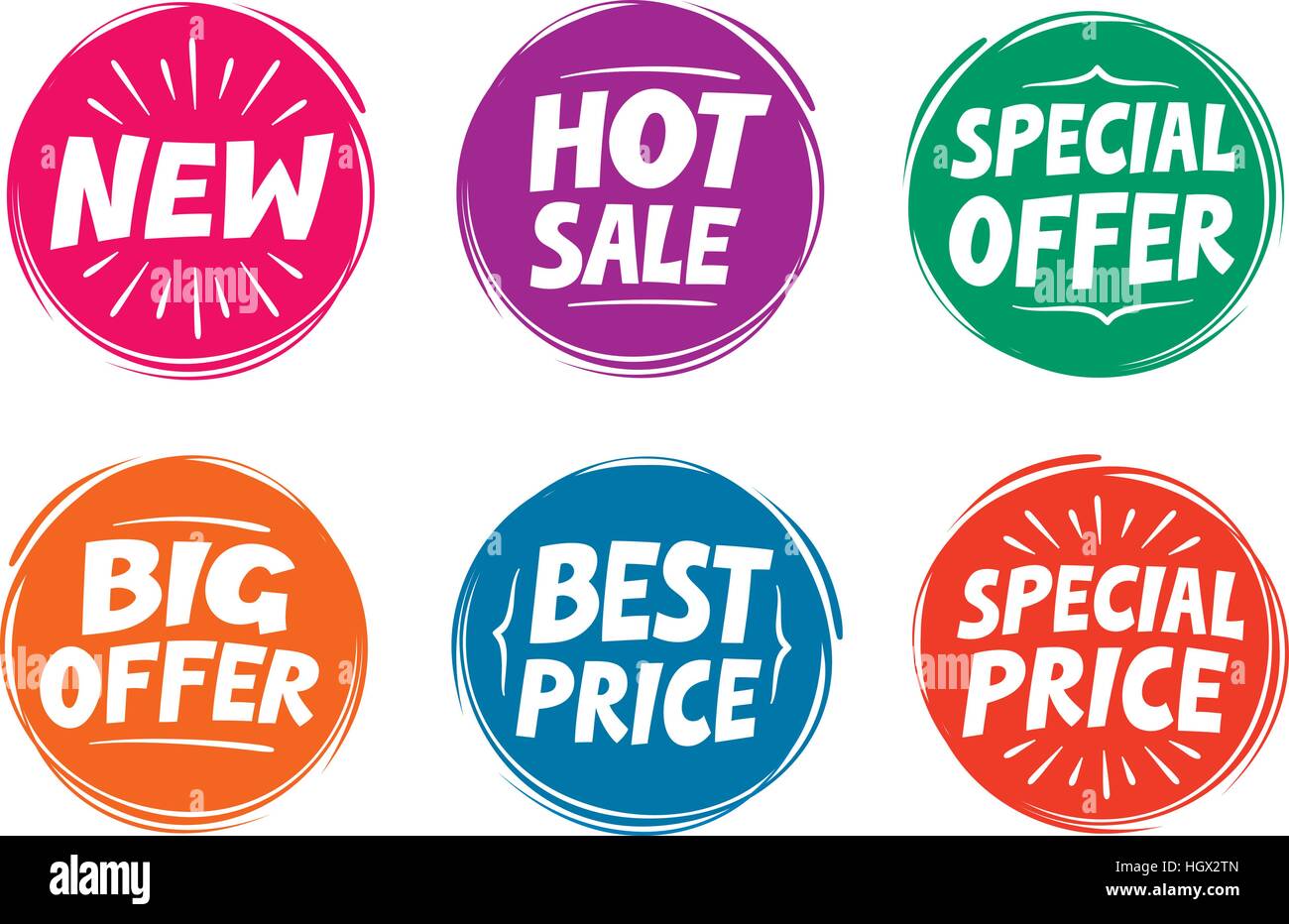 Simboli di raccolta come offerta speciale, vendita calda, al prezzo ...