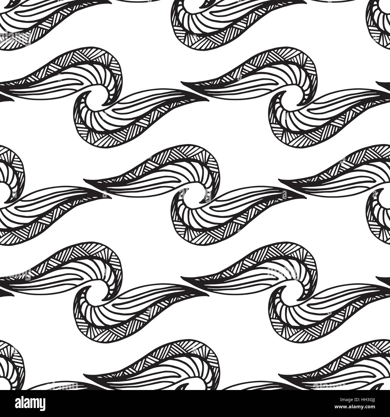 Vector seamlessblack modello bianco con riccioli a spirale. Zentangle ...