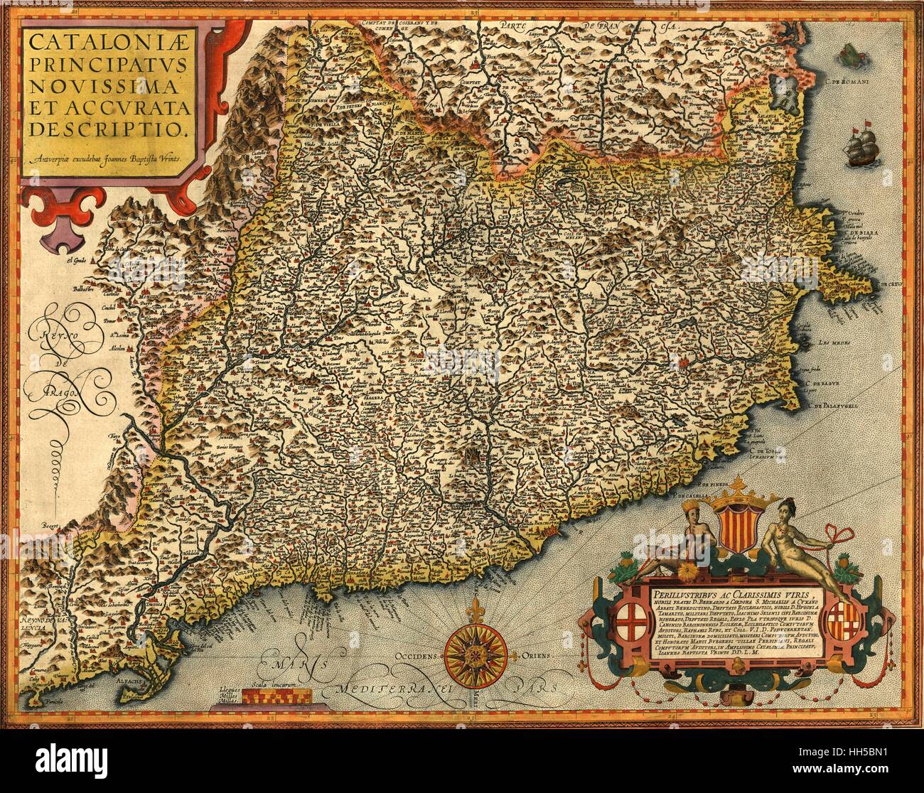 Mappa di Catalogna 1608 Foto stock - Alamy
