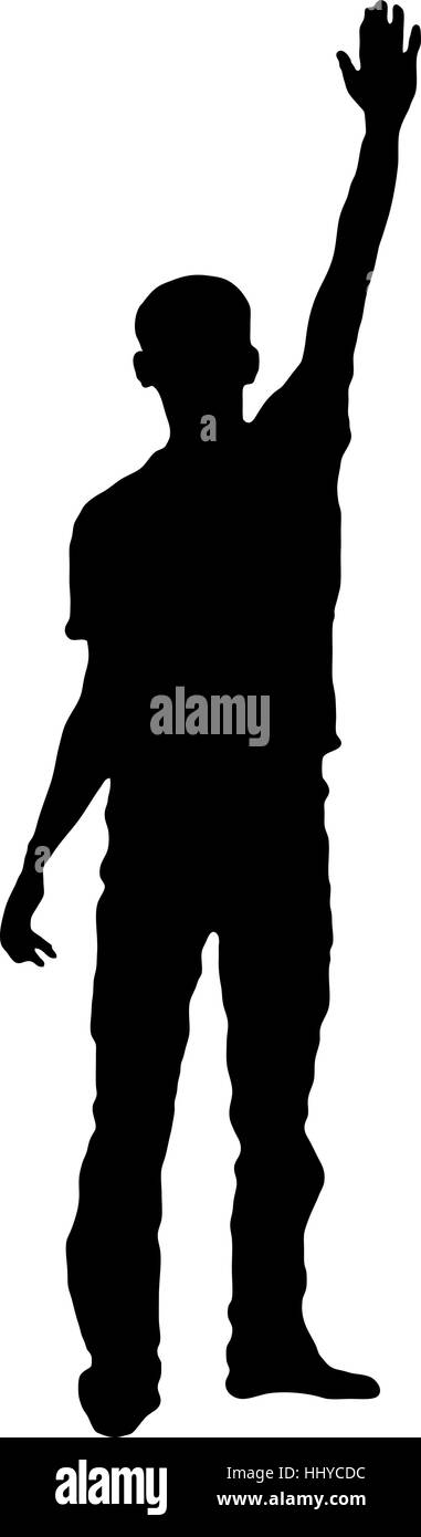 Silhouette di un uomo con la mano alzata isolato Immagine e Vettoriale ...