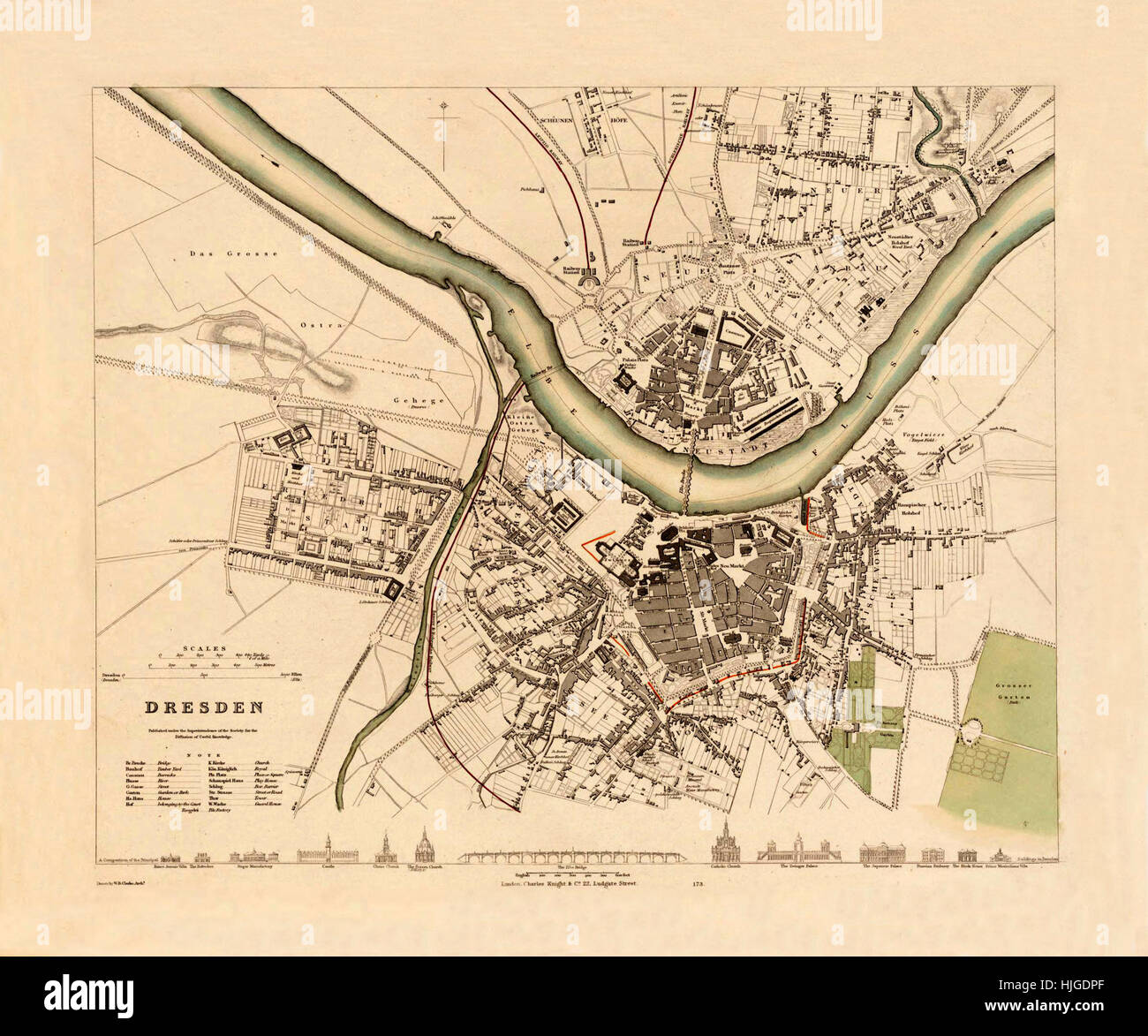 Mappa di Dresda 1851 Foto stock - Alamy