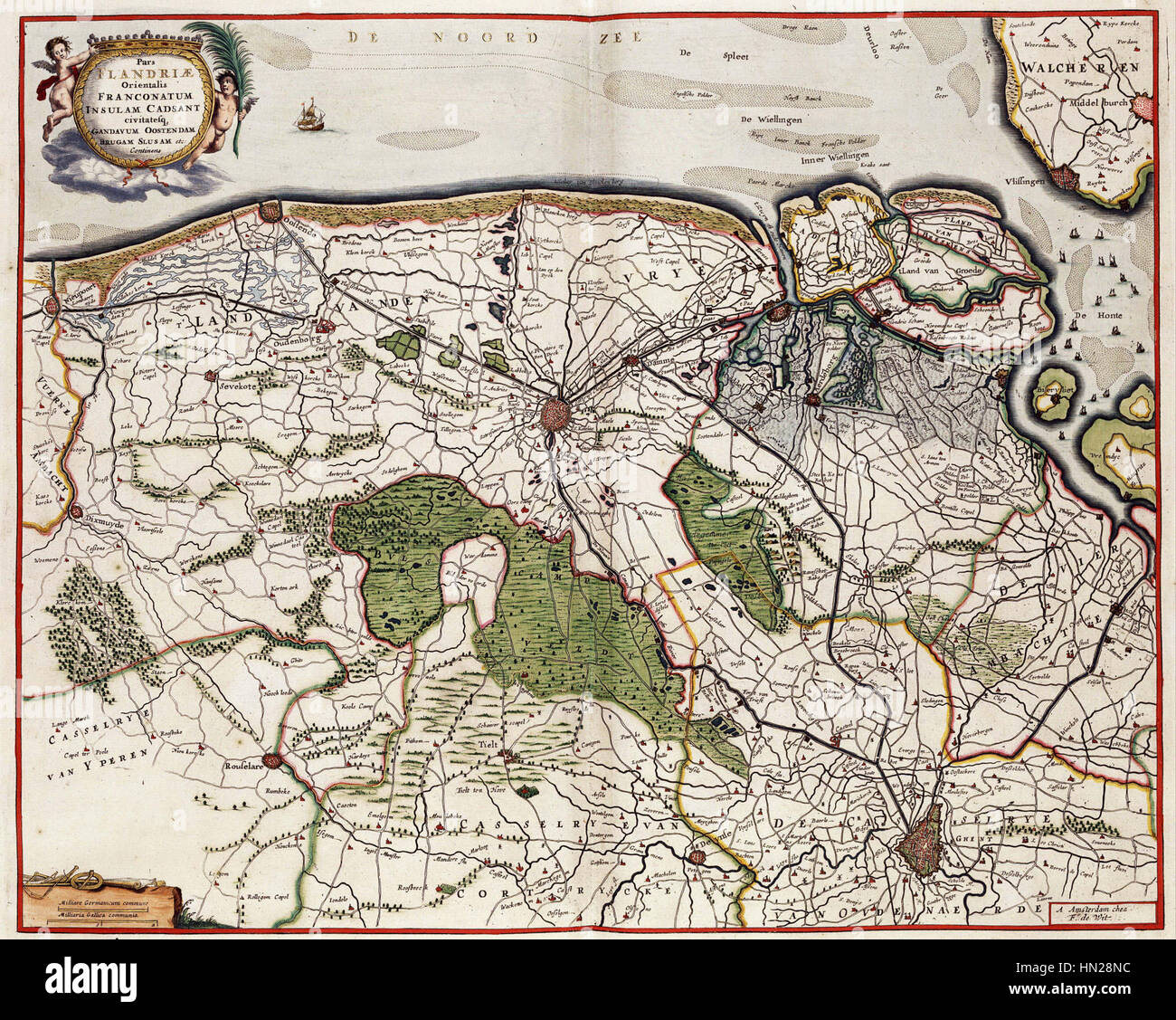 Mappa delle Fiandre da Frederik de Wit Foto stock - Alamy