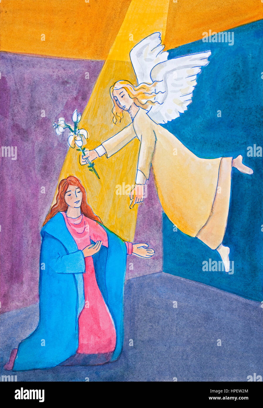 Dipinti di Regine Martin, tecnica mista, "Angel Gabriel', 'Vergine ...