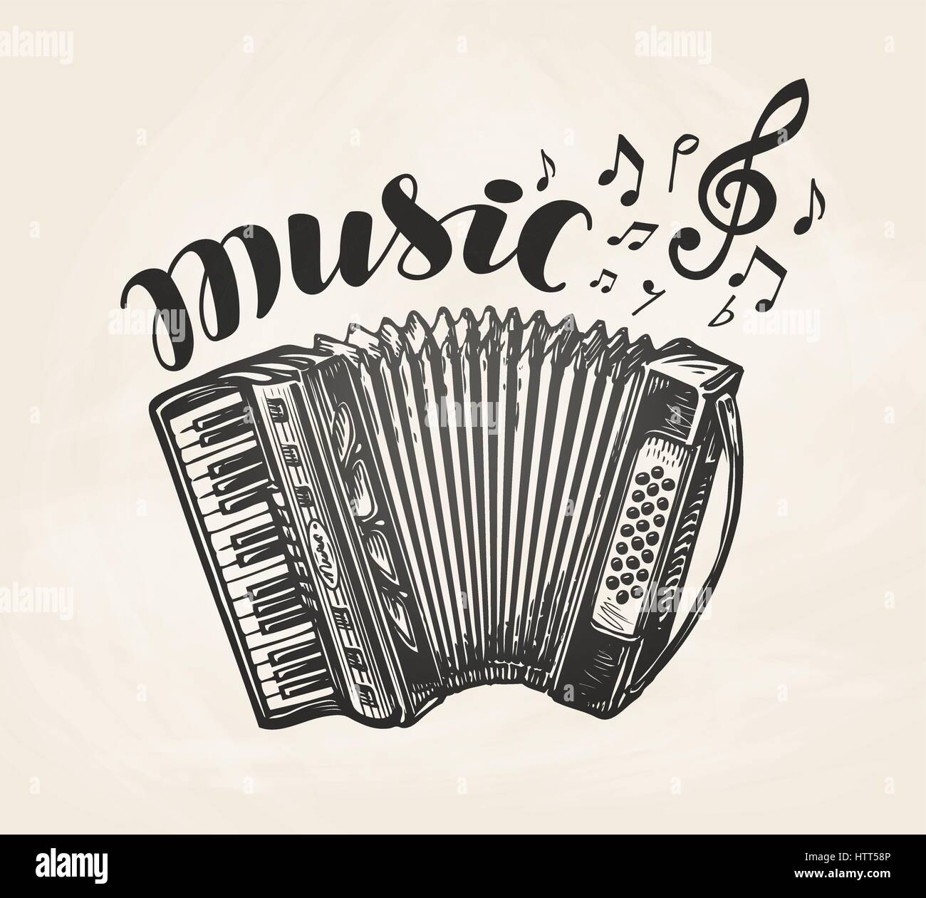 Disegnata a mano di fisarmonica classica. Vintage strumento musicale ...