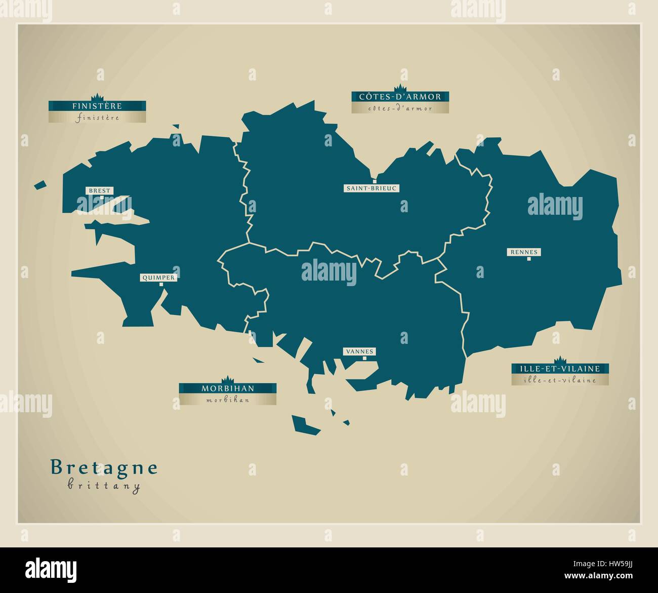 Bretagne region map Immagini Vettoriali Stock - Alamy