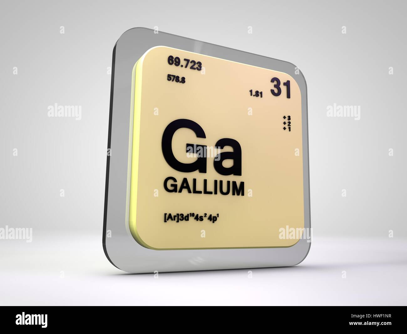 Gallio - Ga - elemento chimico tavola periodica 3D render Foto stock ...