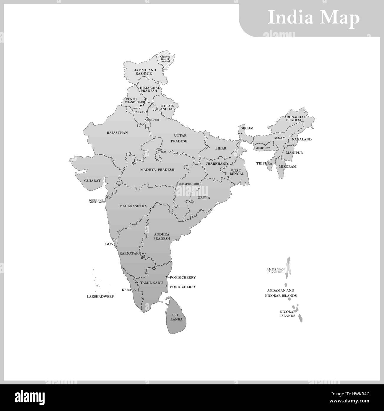Mappa dello stato dell'india Foto e Immagini Stock in Bianco e Nero - Alamy