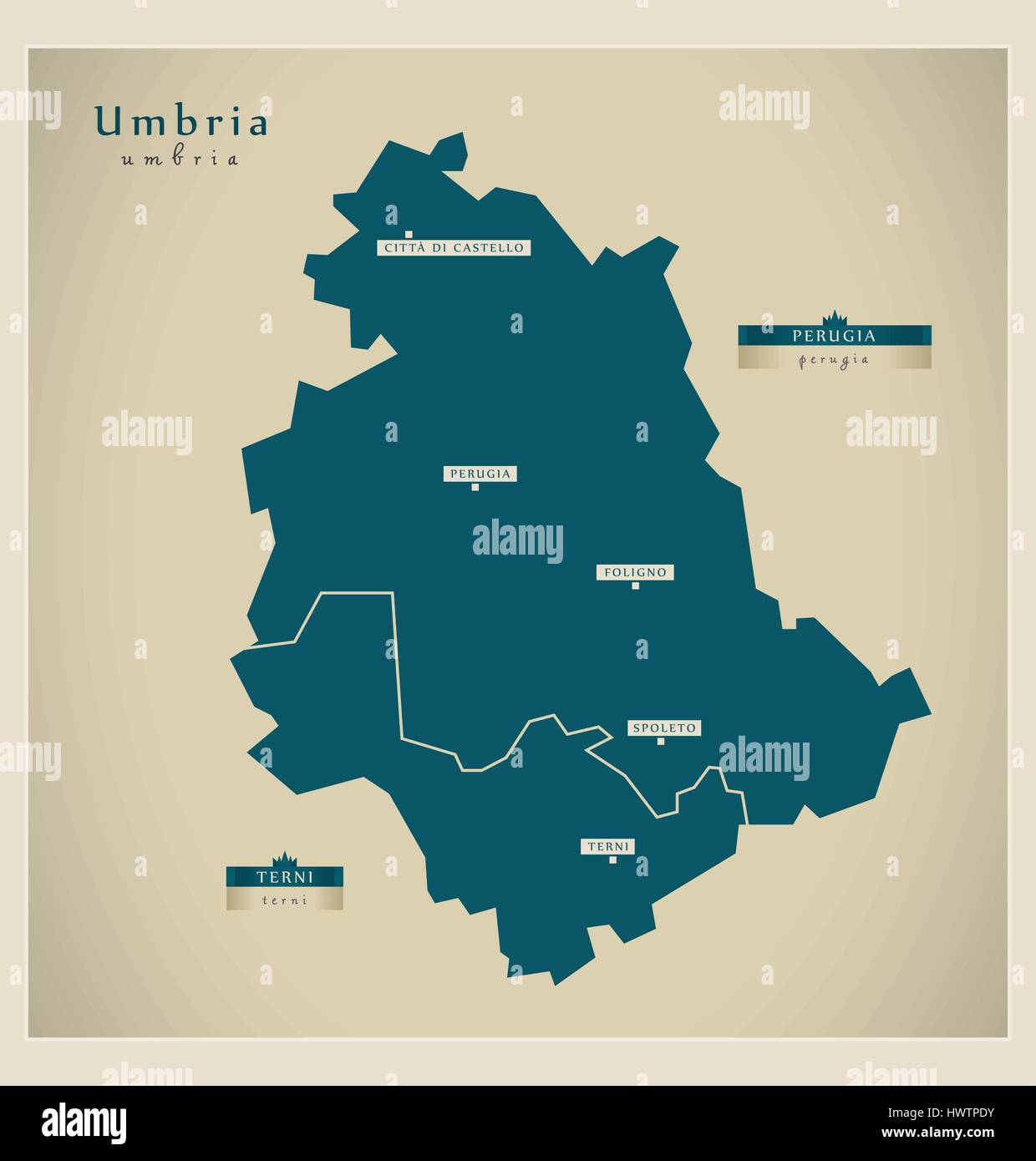 Mappa della regione di umbria Immagini Vettoriali Stock - Alamy