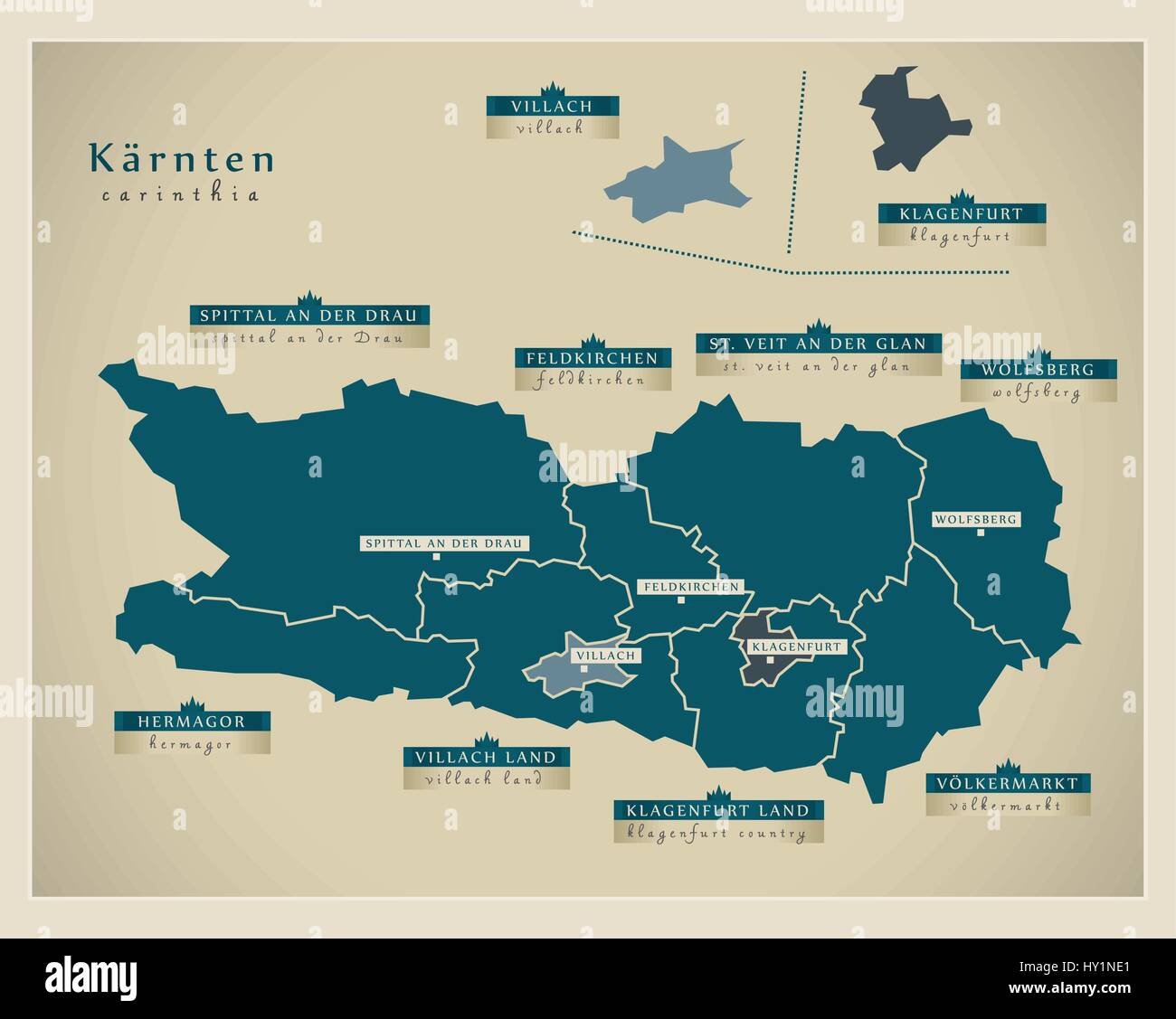 Mappa dello stato della carinzia Immagini Vettoriali Stock - Alamy