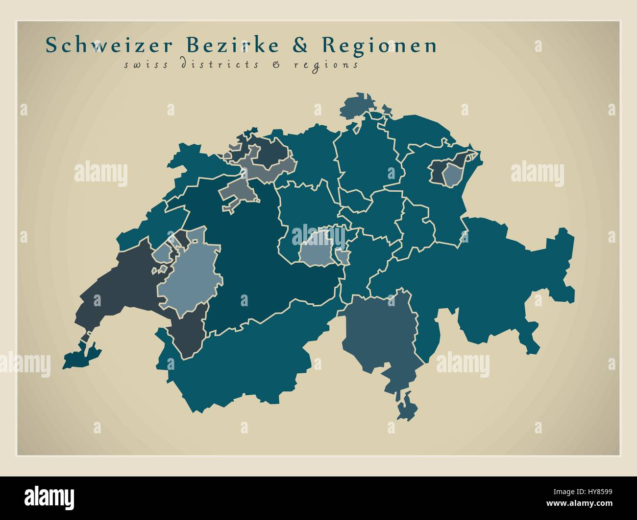 Mappa moderno - Svizzera con le regioni in tedesco CH Immagine e ...