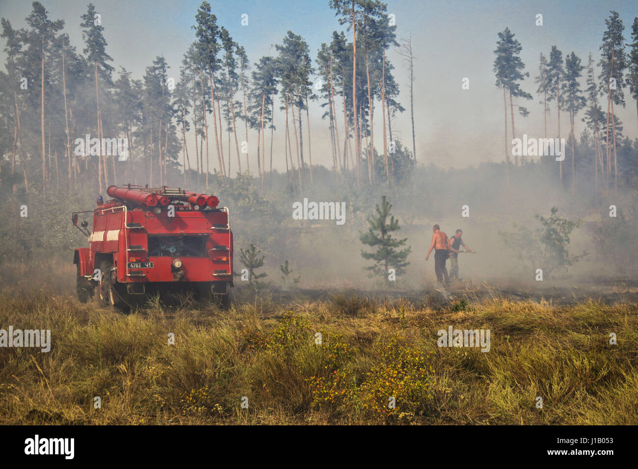 Incendio di boschi a causa di condizioni di tempo asciutto in estate ...