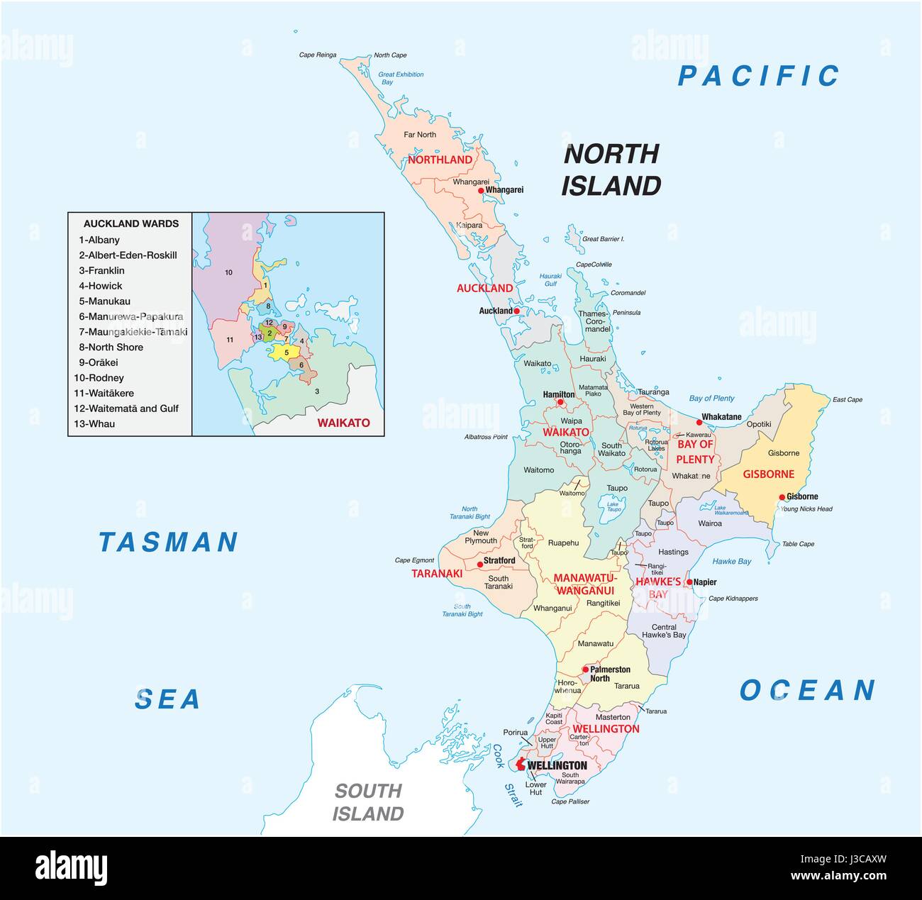 Nuova Zelanda Isola del nord politica e amministrativa di mappa ...