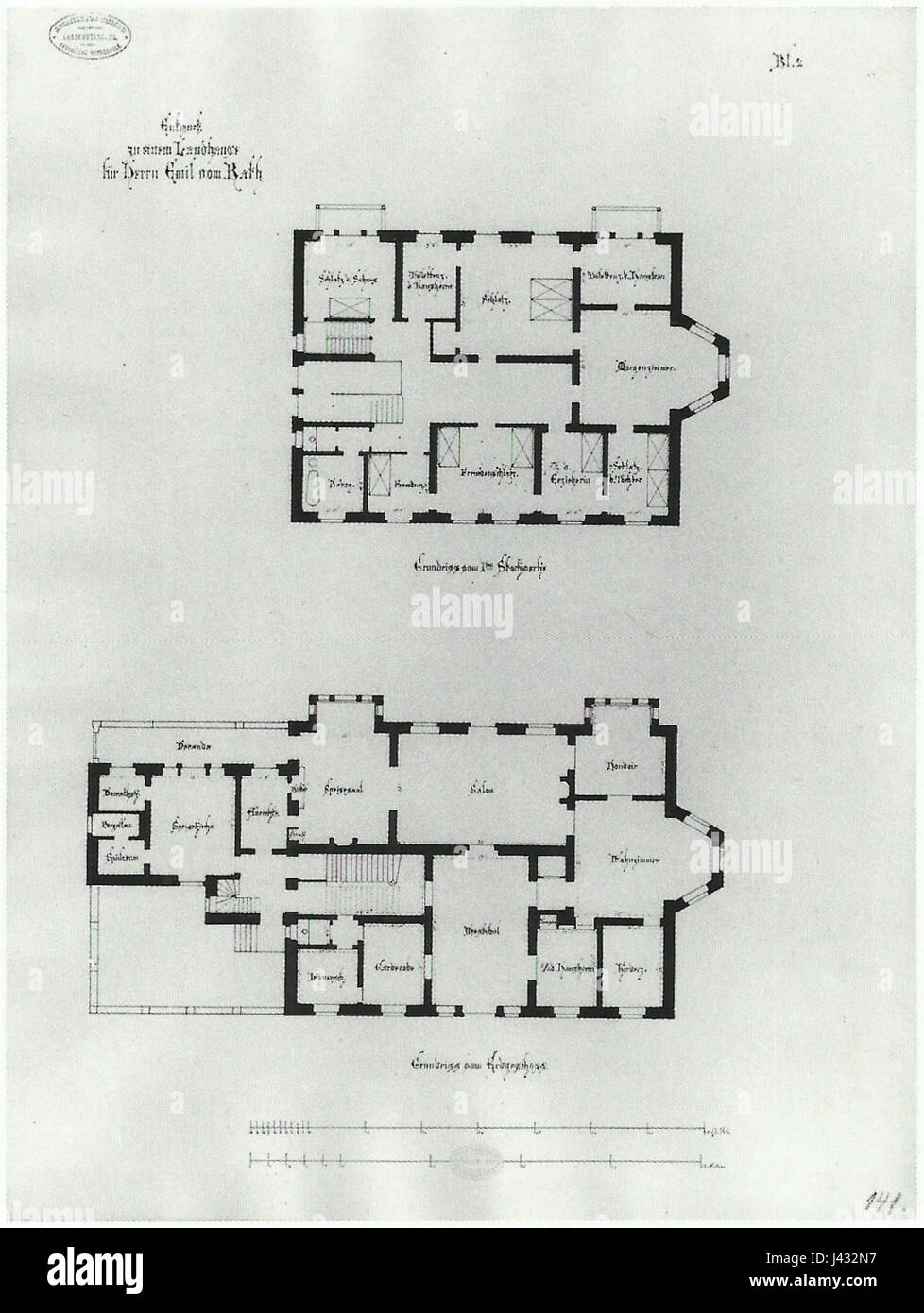 Questo disegno architettonico illustra la planimetria della Mehlem ...