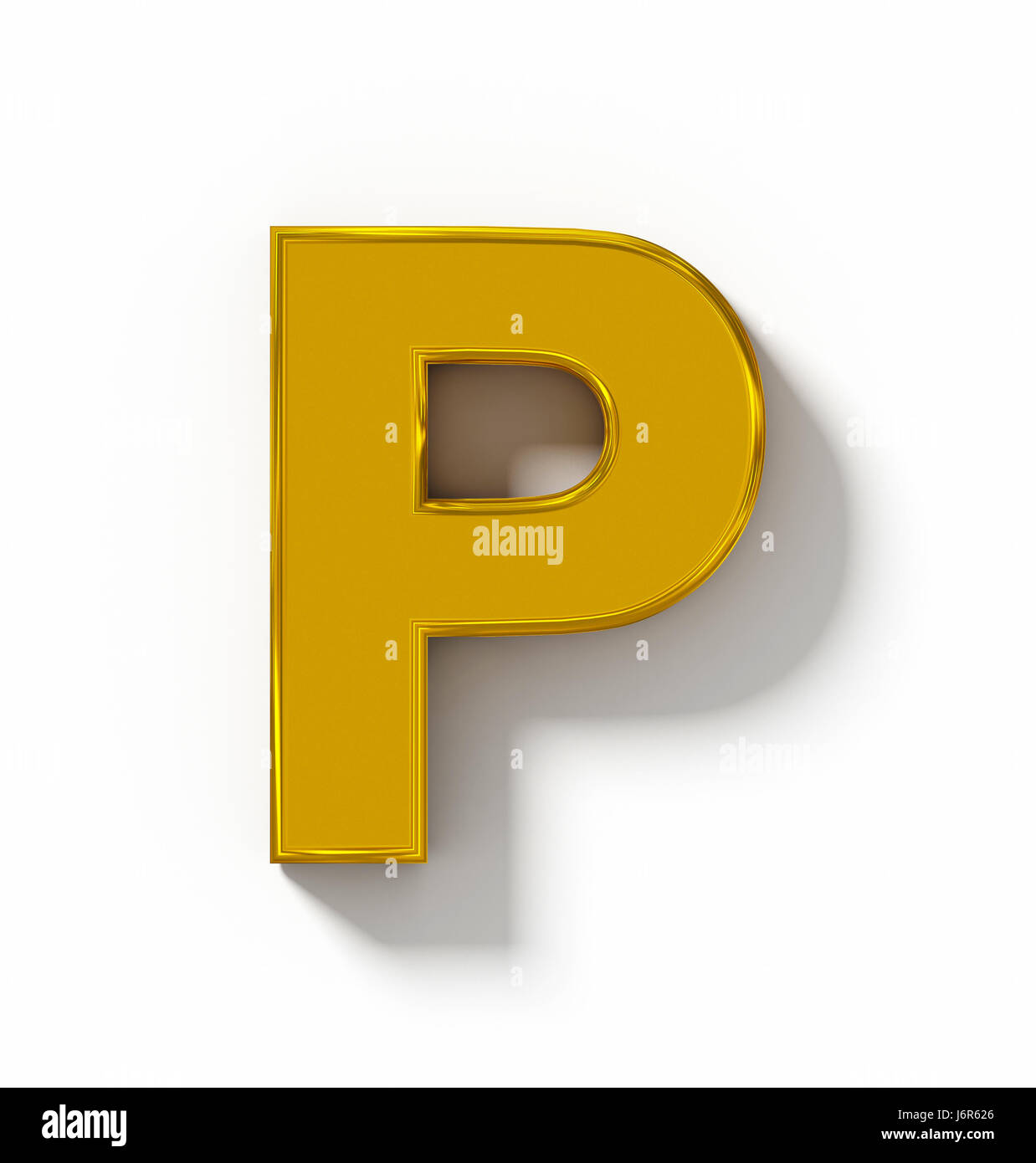 Lettera P 3D golden isolato su bianco con ombra - proiezione ortogonale - 3d rendering Foto ...