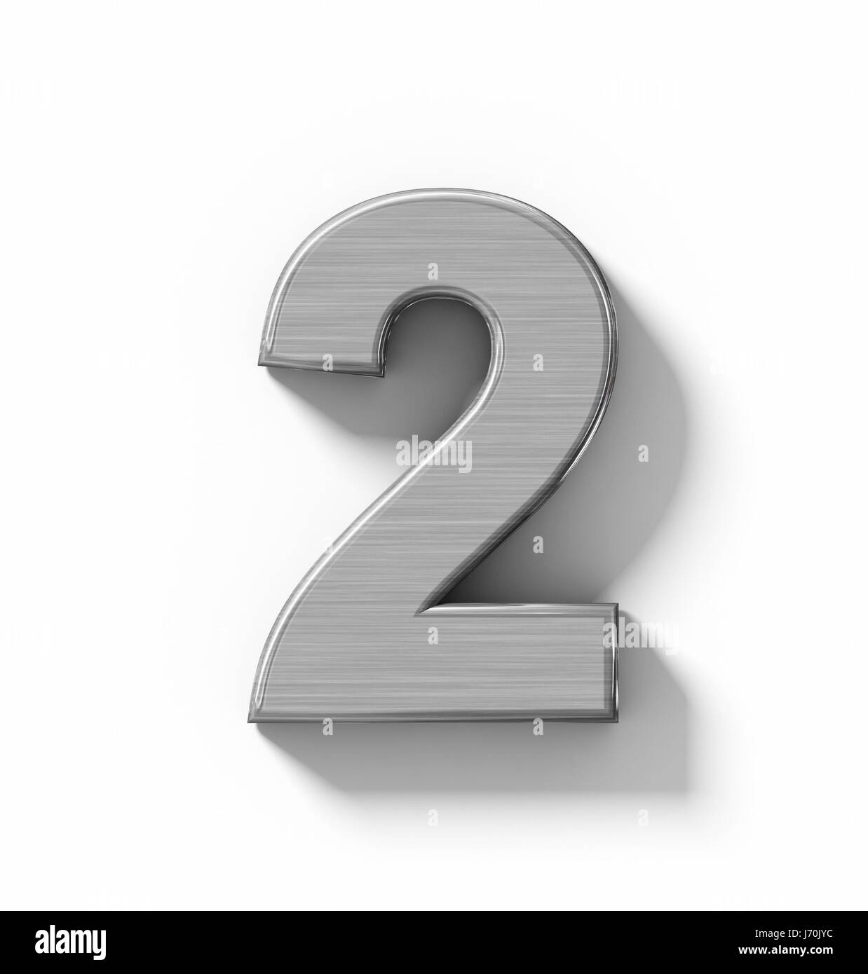 Numero 2 3D metallo isolato su bianco con ombra - proiezione ortogonale ...
