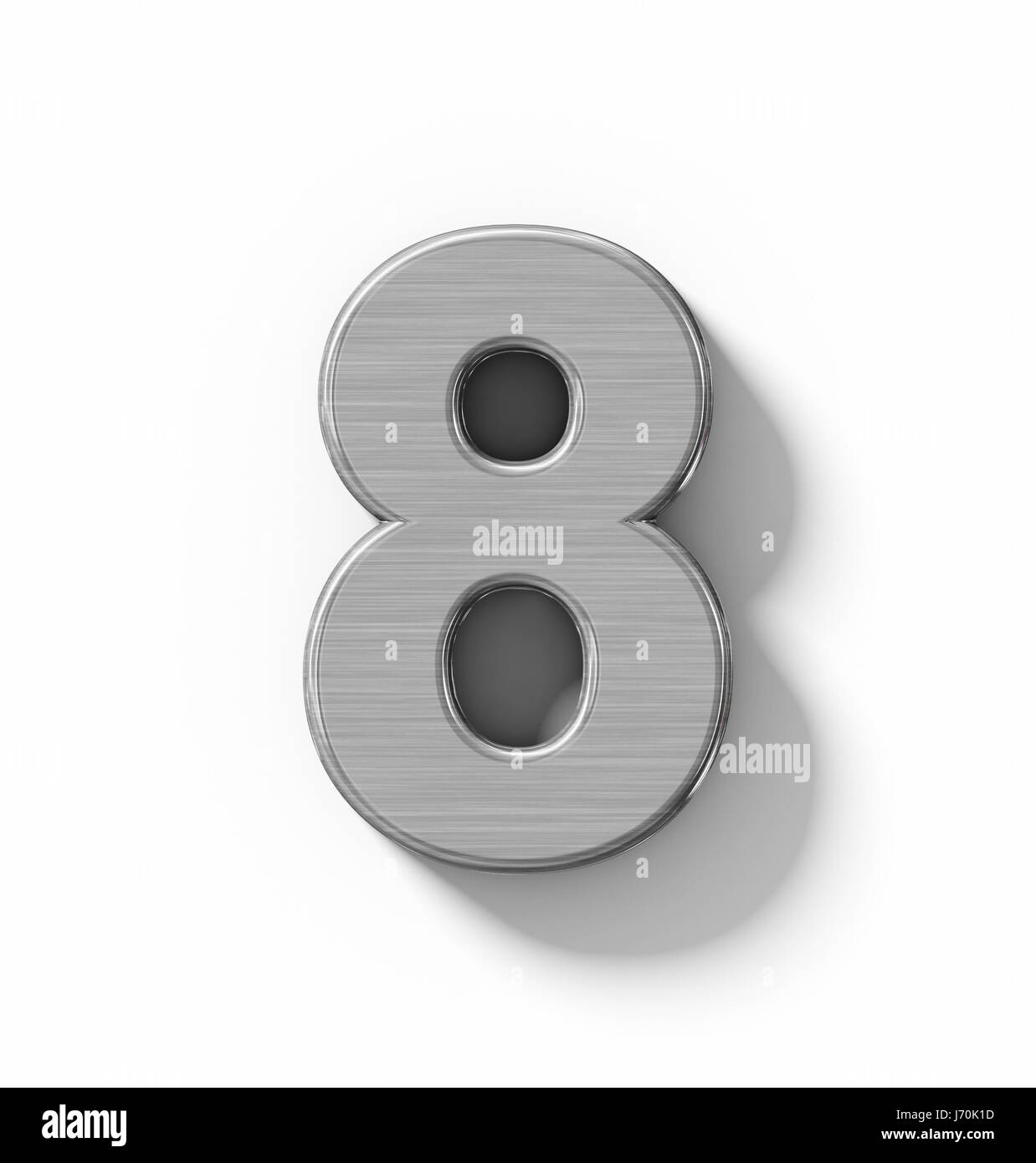 Numero 8 3D metallo isolato su bianco con ombra - proiezione ortogonale ...
