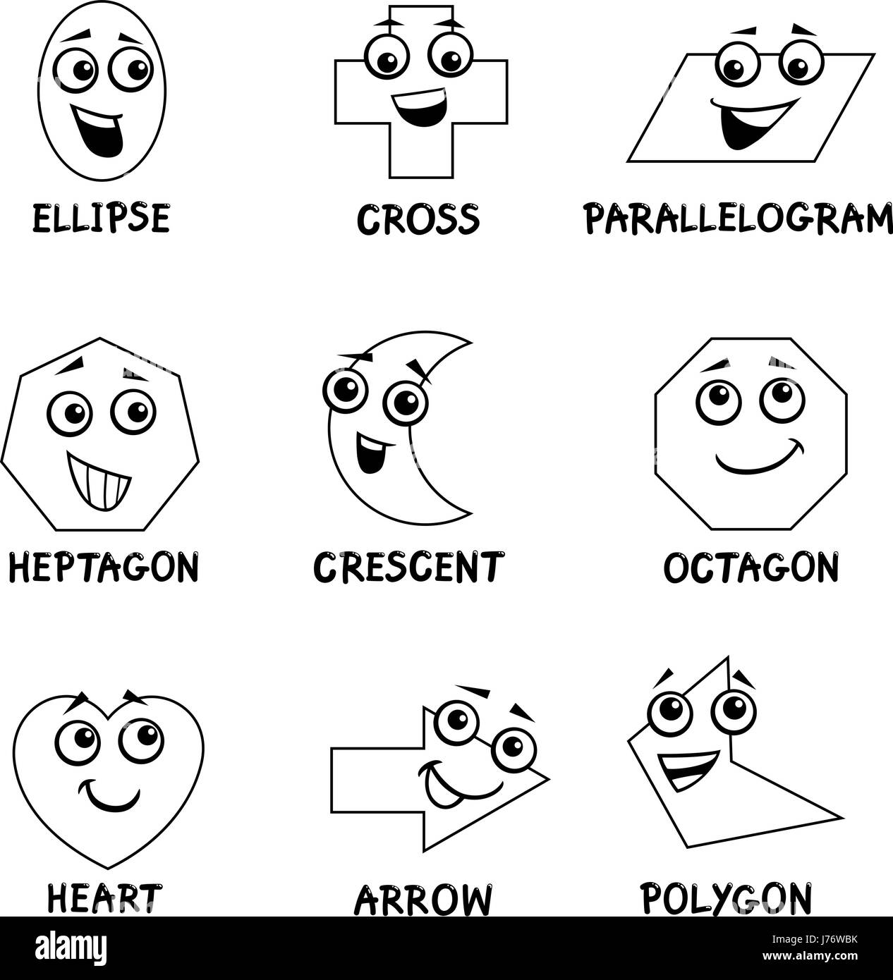 Bianco e Nero Cartoon illustrazione delle forme geometriche di base ...