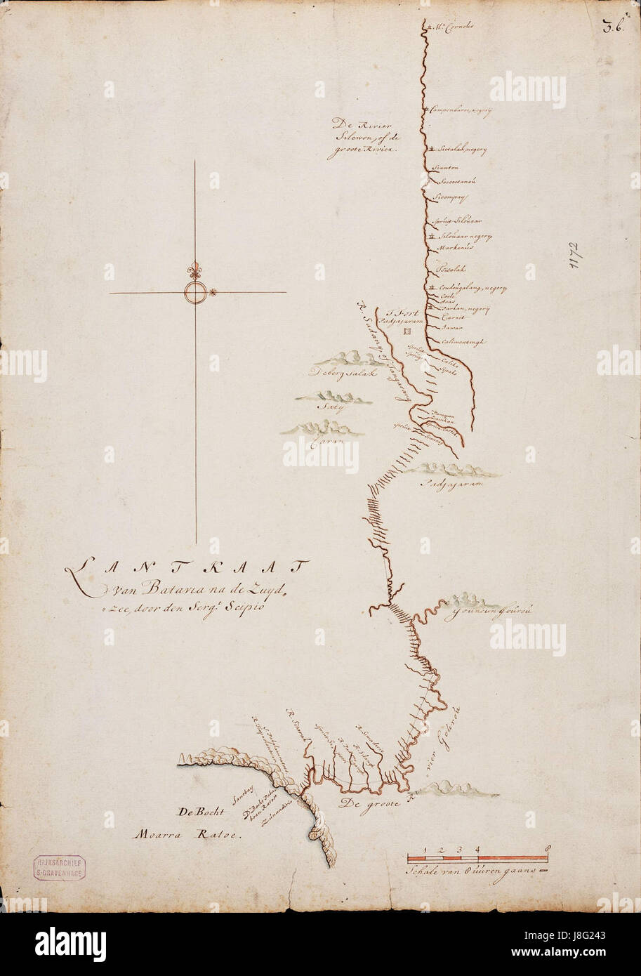La mappa intitolata 'Kaart van Batavia tot Zuid Java' è un documento ...