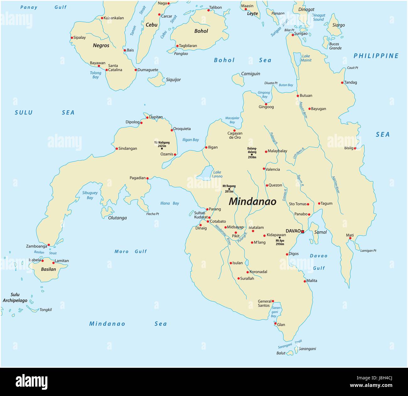 Mappa della seconda più grande isole filippine Mindanao Immagine e ...