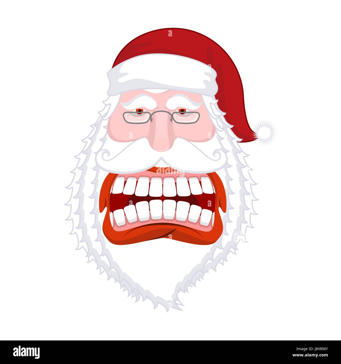 Santa Claus wild grin. Aggressiva di vecchio uomo. Apri la tua bocca e ...