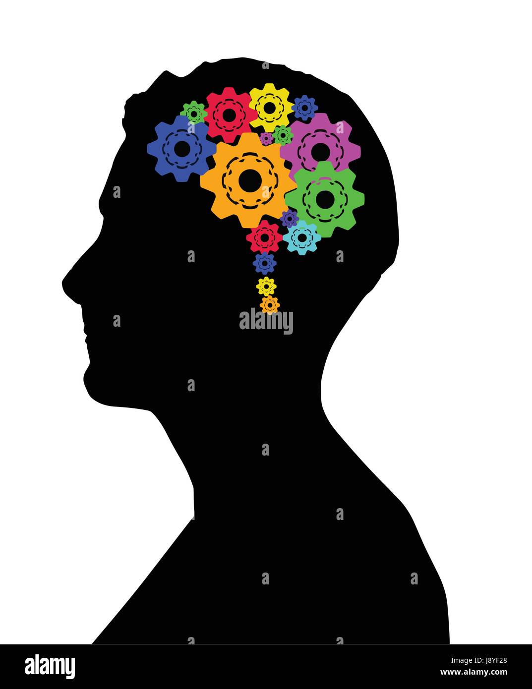 Silhouette laterale della testa dell'uomo che mostra dentelli colorati ...