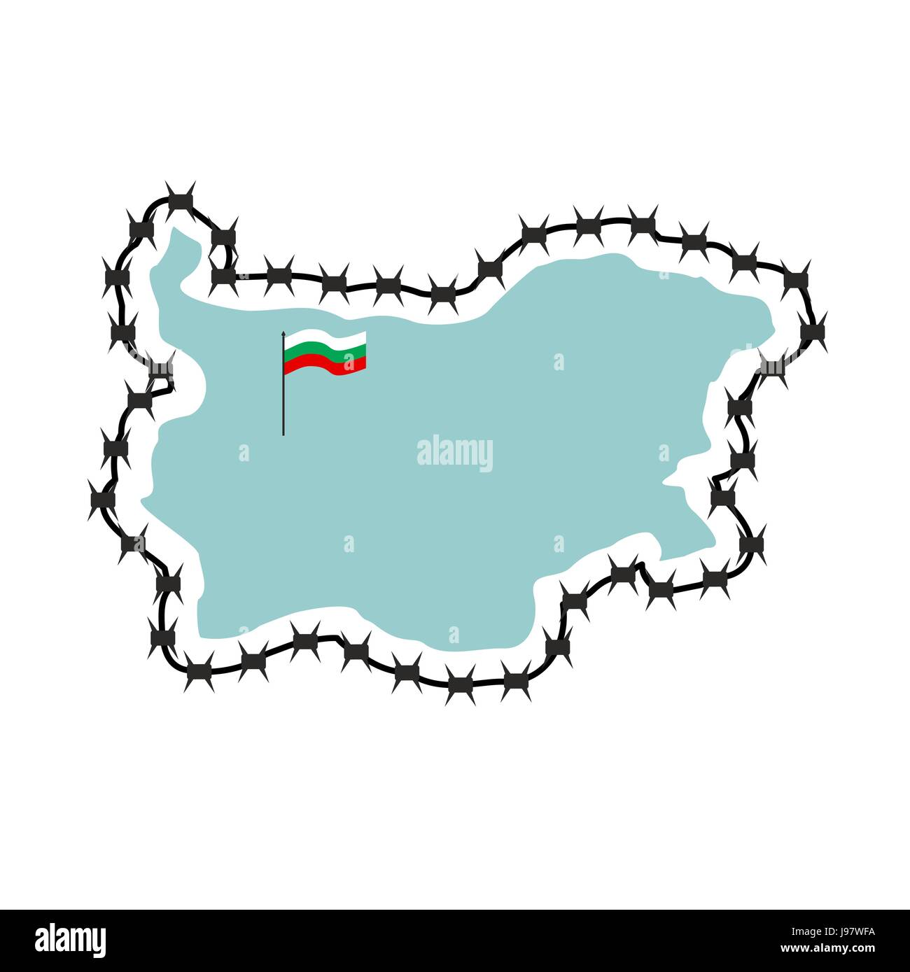 Mappa della Bulgaria. Mappa di Stati con filo spinato. Paese di confine ...