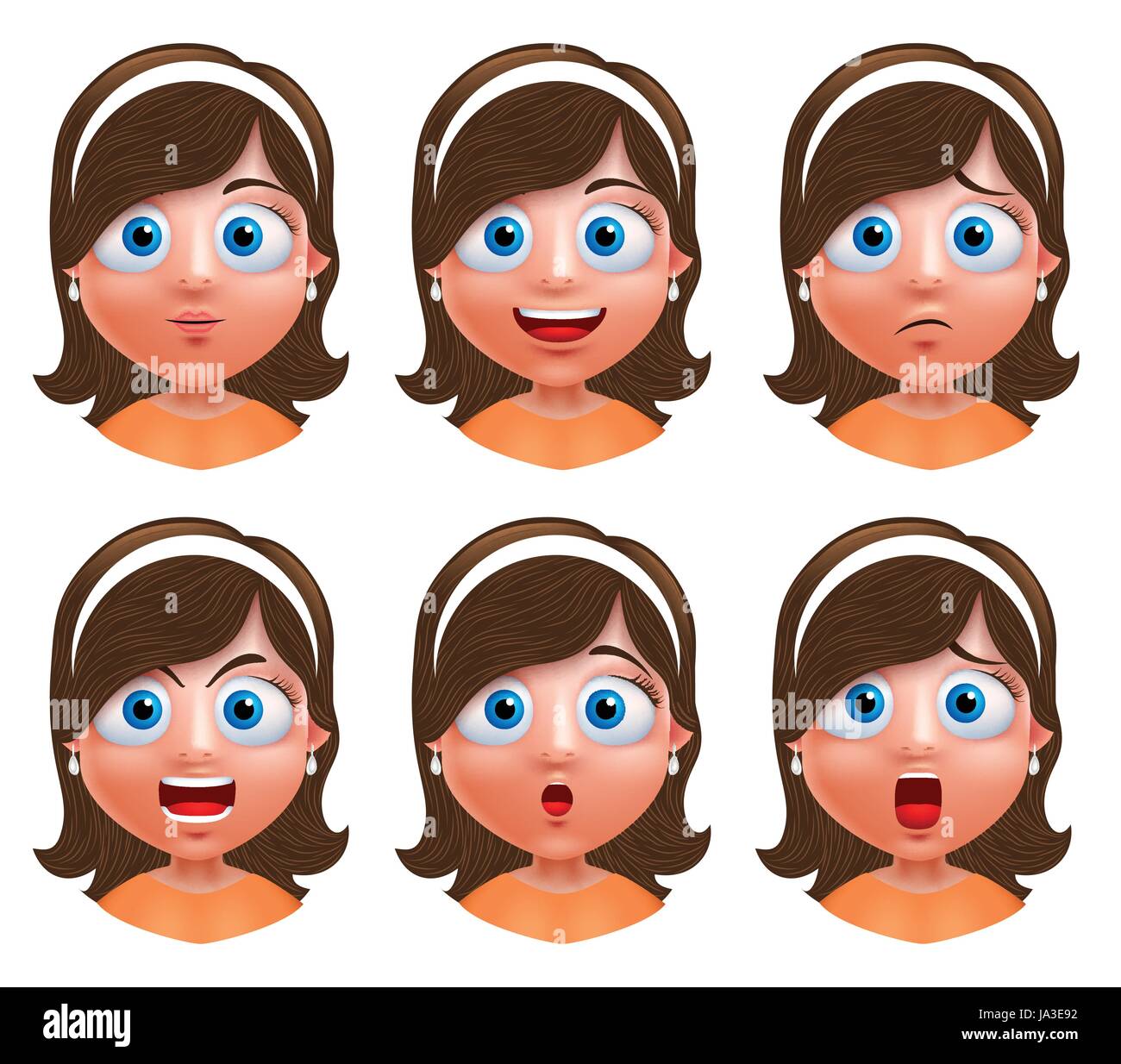 Ragazza avatar carattere vettoriale. Set di Ritratto di giovane ragazza ...