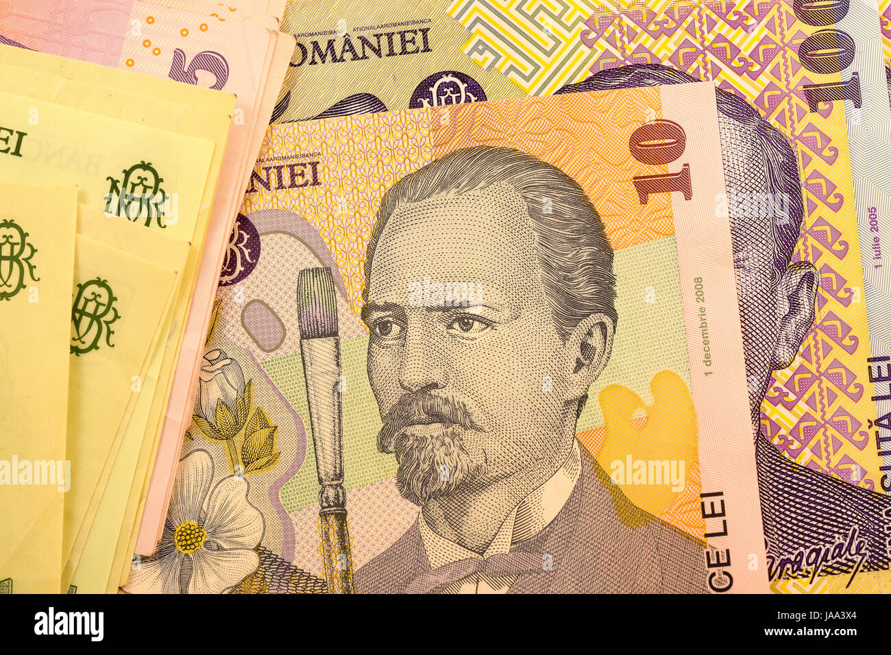 Leu romania romanian bank note immagini e fotografie stock ad alta ...