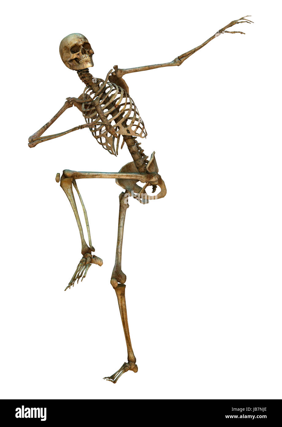 3D render digitale di un vecchio dancing scheletro umano isolato su ...