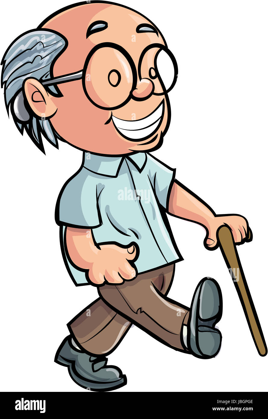 Cartoon nonno a piedi con un bastone. Isolato Foto stock - Alamy