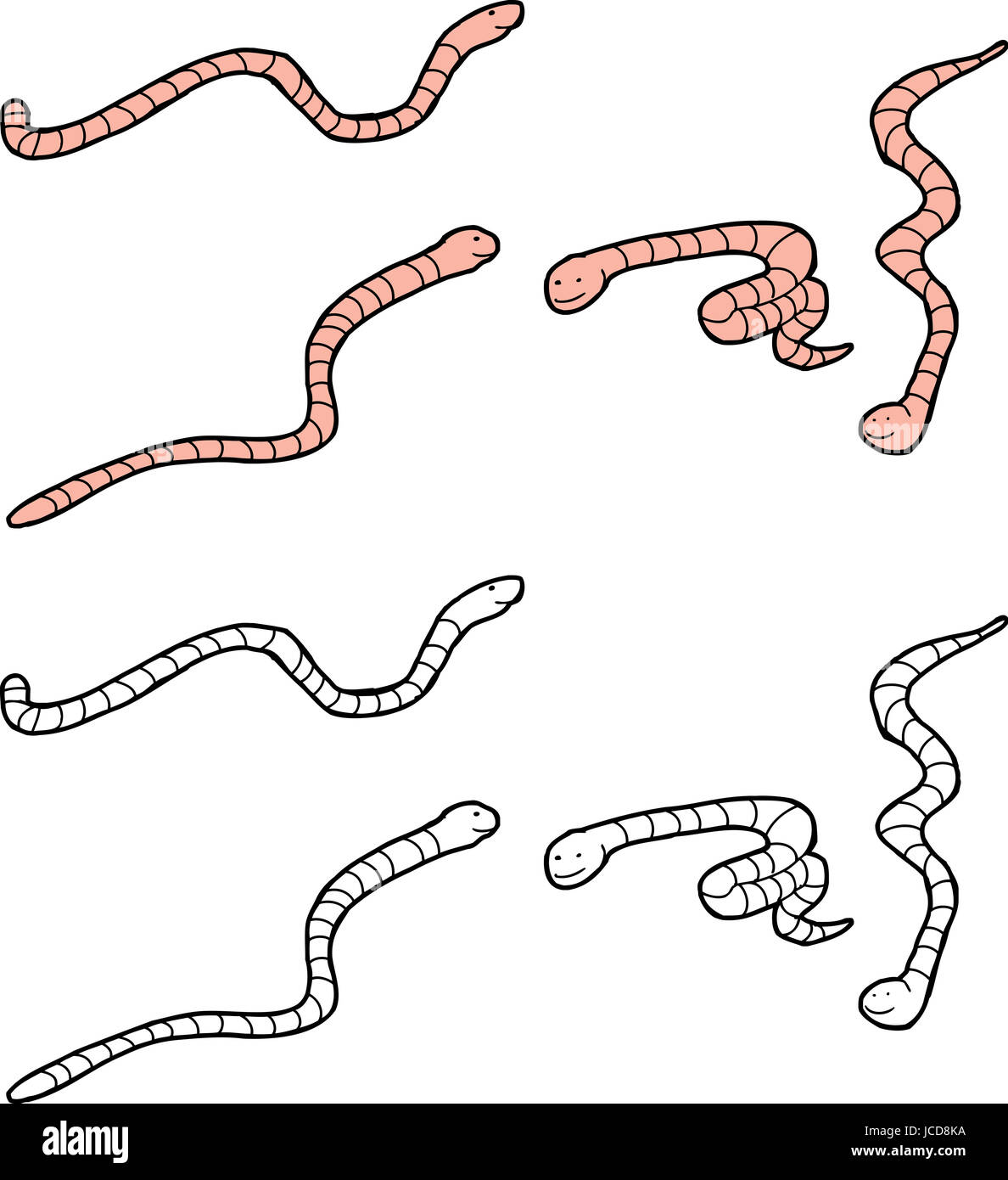 Gruppo di vermi di cartoni animati a colori e in bianco e nero Foto ...