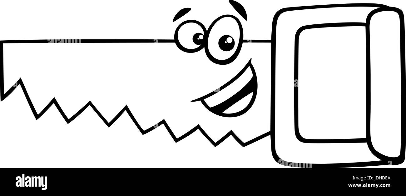 Bianco e Nero Cartoon illustrazione della sega per legno a carattere ...