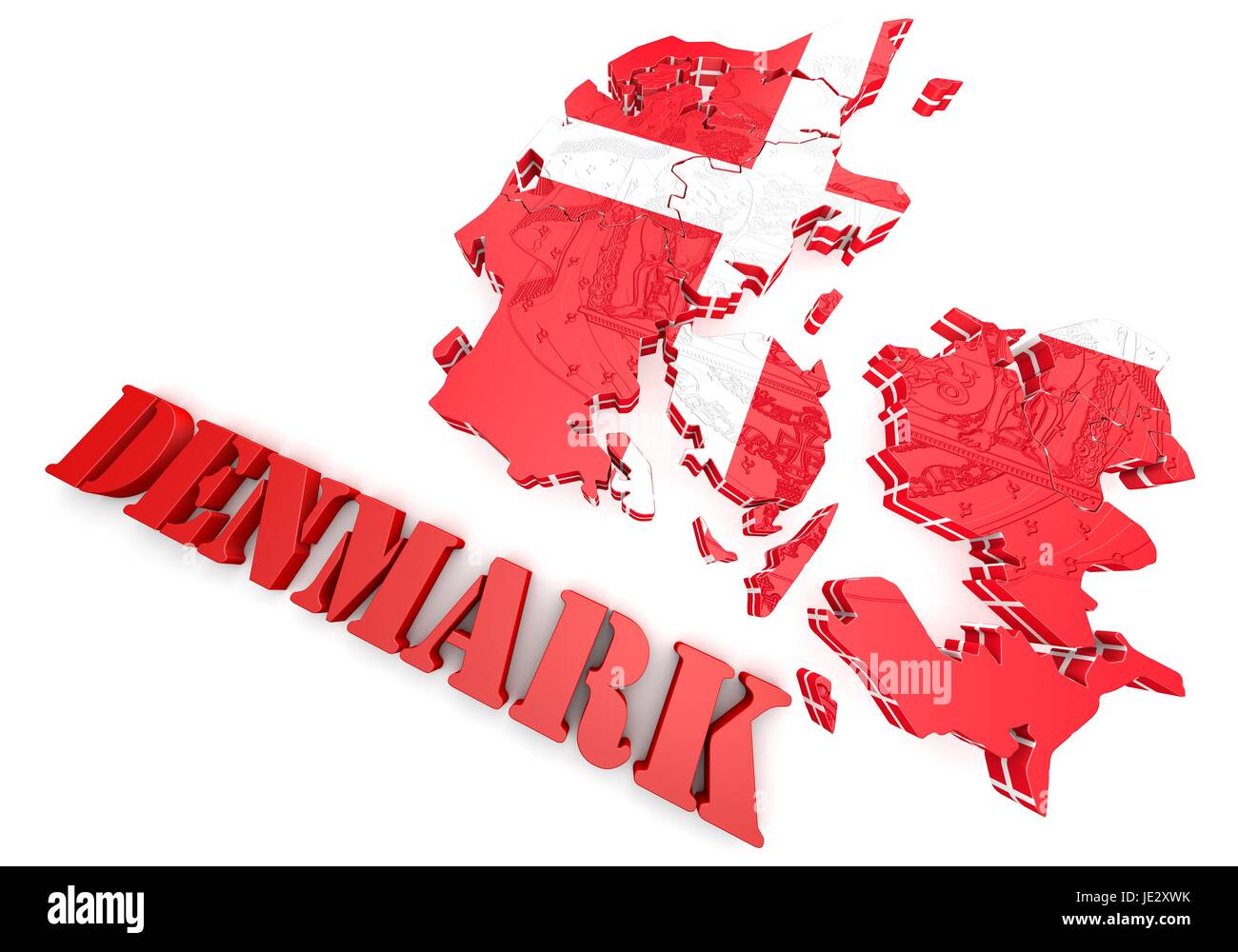 Mappa 3D illustrazione della Danimarca con bandiera e stemma Foto stock ...