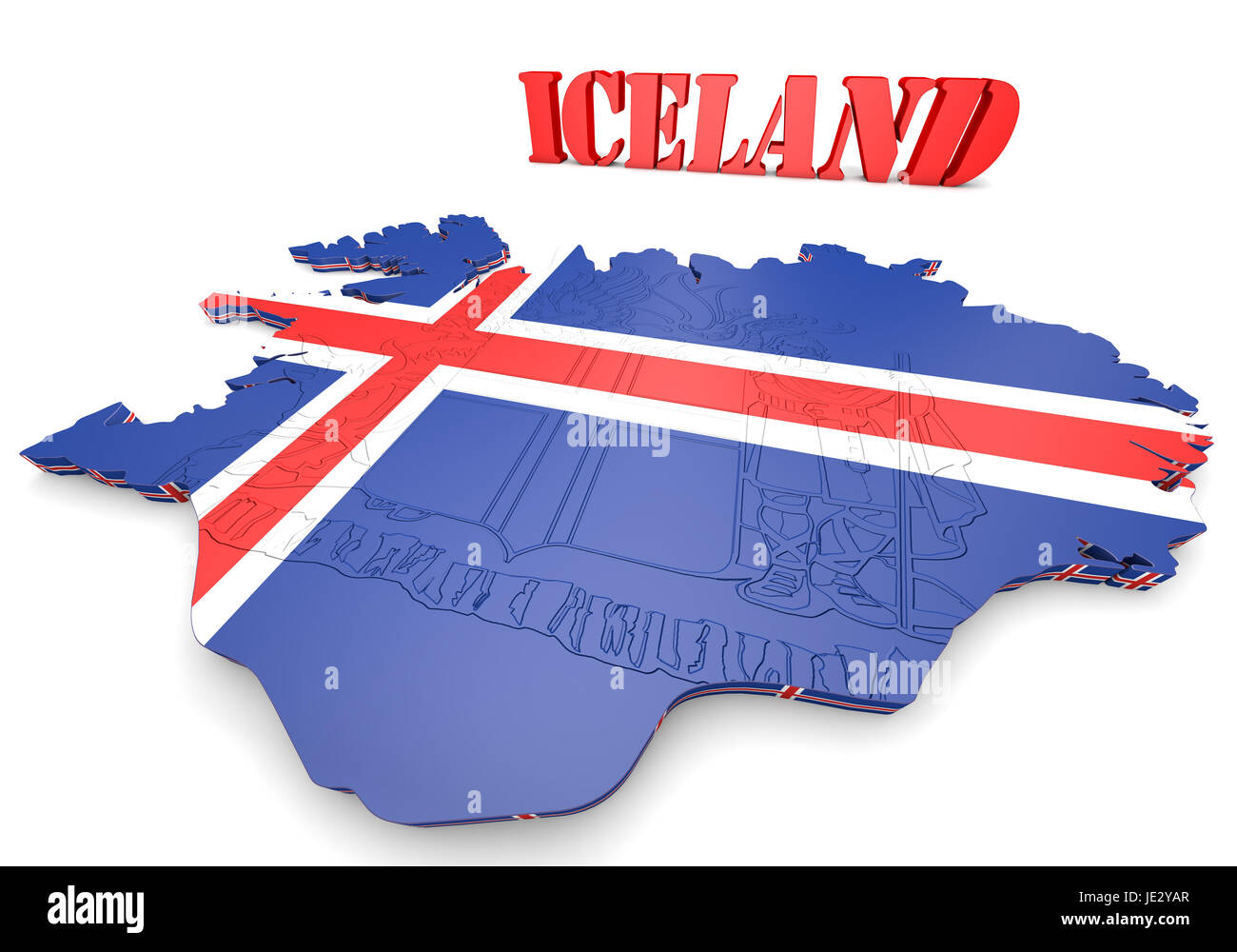 Mappa 3D illustrazione di Islanda con bandiera e stemma Foto stock - Alamy