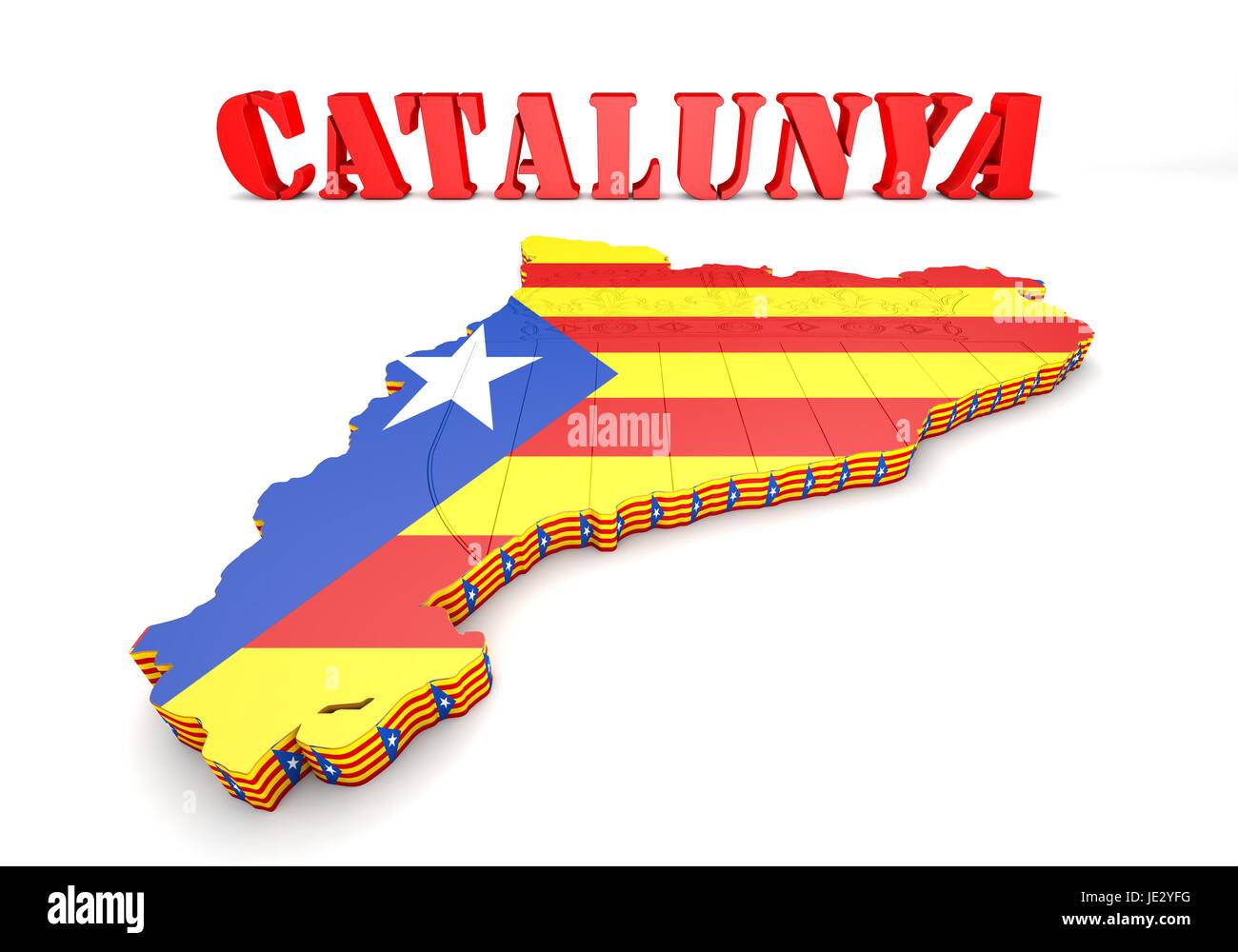 Mappa 3D illustrazione di Catalogna con bandiera e stemma Foto stock ...