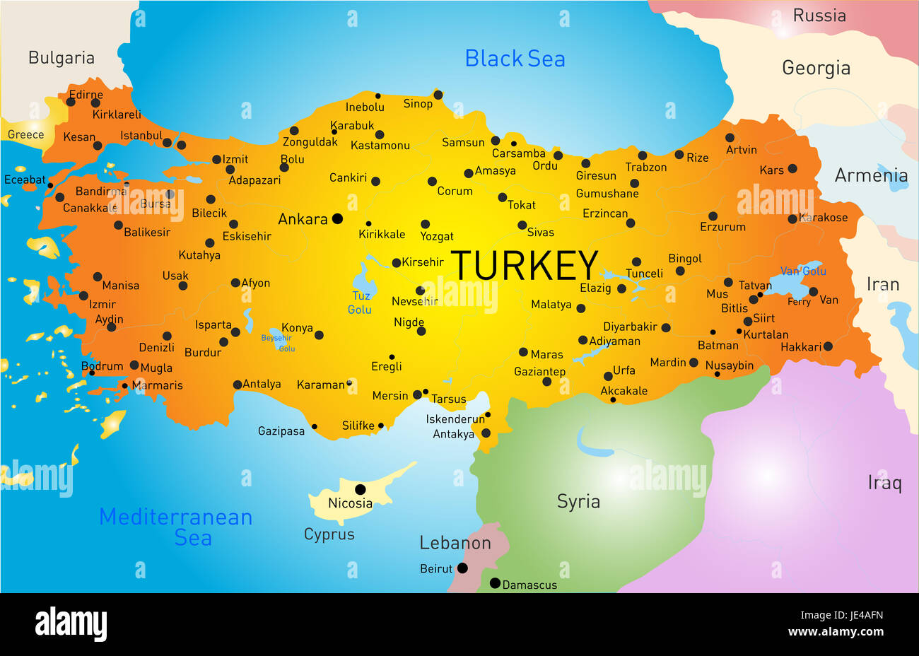 Colore del vettore Mappa di Turchia Foto stock - Alamy
