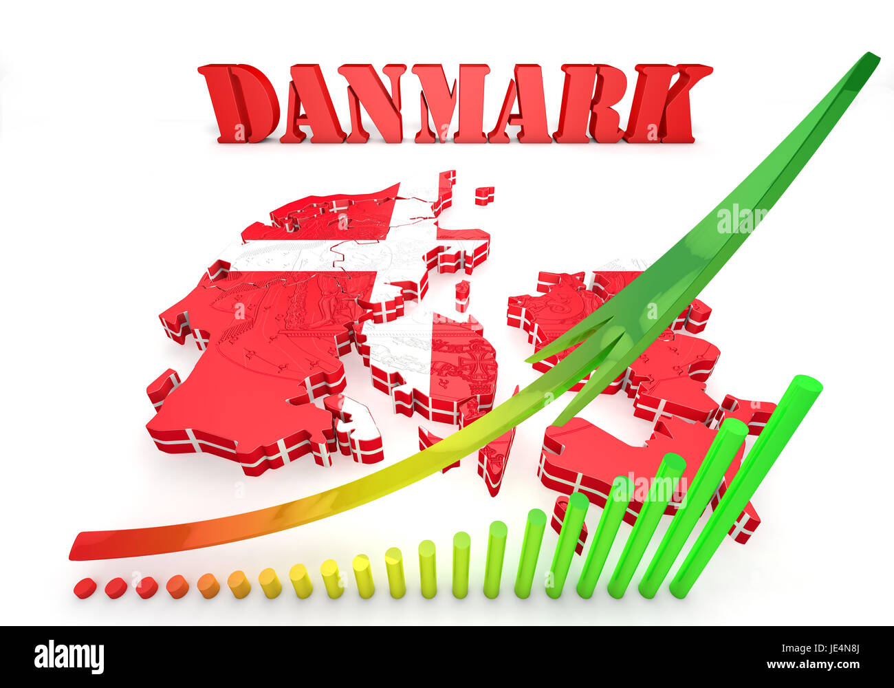 Mappa 3D illustrazione della Danimarca con bandiera e stemma Foto stock ...