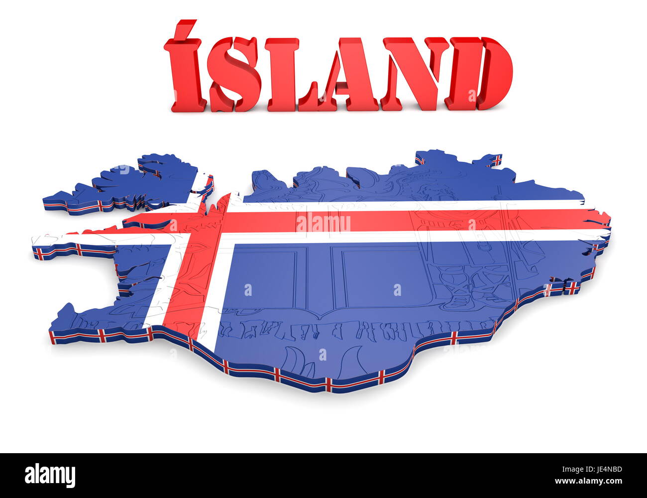 Mappa 3D illustrazione di Islanda con bandiera e stemma Foto stock - Alamy