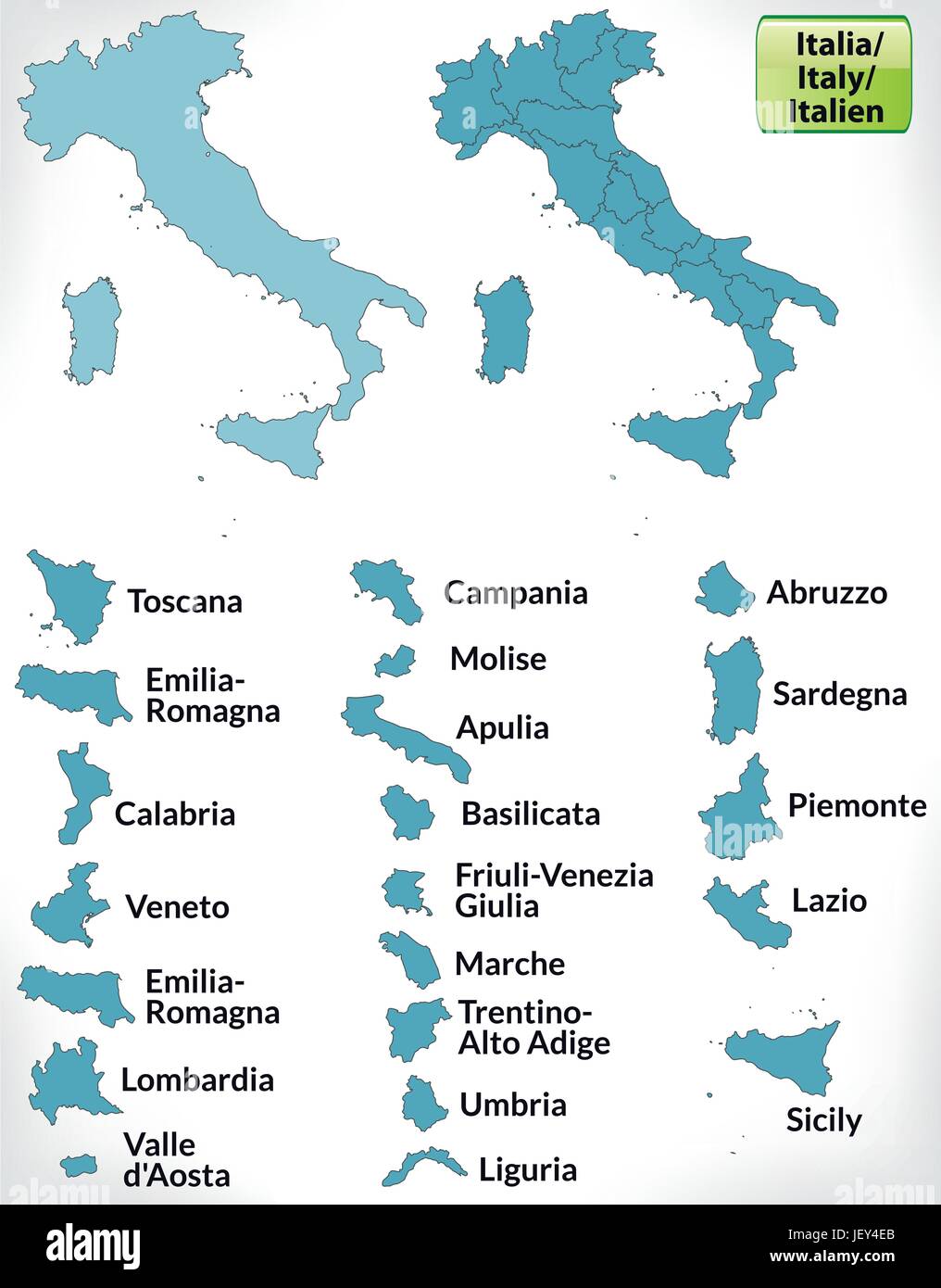 Confini mappa di Italia con bordi in blu Immagine e Vettoriale - Alamy